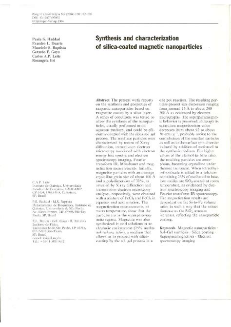 Pdf Synthesis And Characterization Of Silica Coated Nanoparticles Of Magnetite