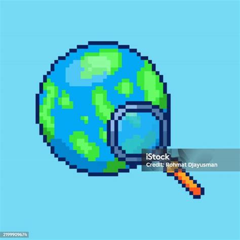 Pixel Art Earth Search Icon Game Asset Design Stock Illustration