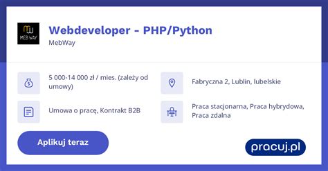 Oferta Pracy Webdeveloper Phppython Mebway Lublin