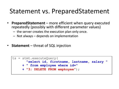 Ppt Jdbc Statement Vs Preparedstatement Efficiency And Resource Management Powerpoint
