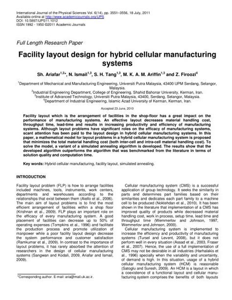 Facility Layout Design For Hybrid Cellular Manufacturing Systems