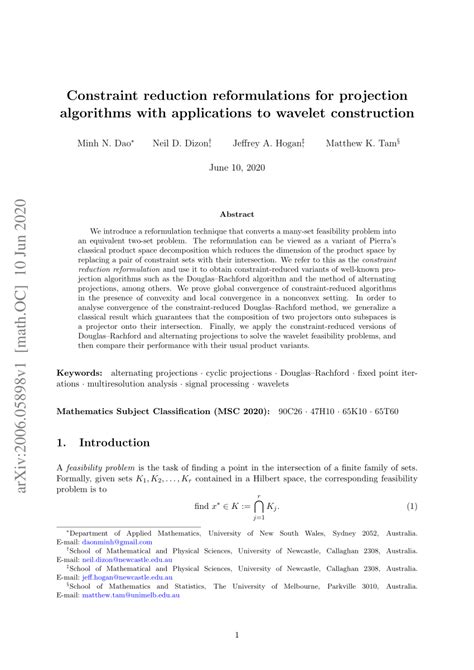Pdf Constraint Reduction Reformulations For Projection Algorithms With Applications To Wavelet