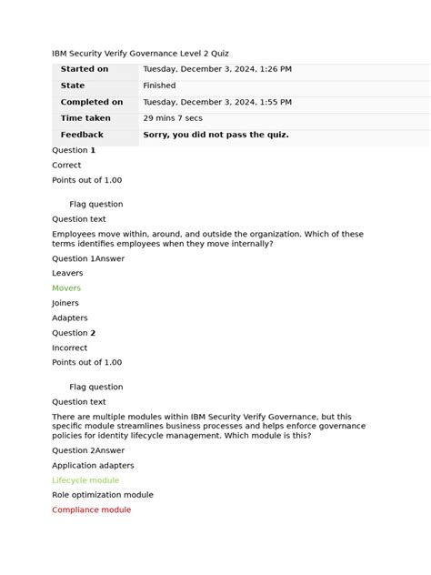 Ibm Security Verify Governance Level 2 Quiz Pdf Cloud Computing Audit