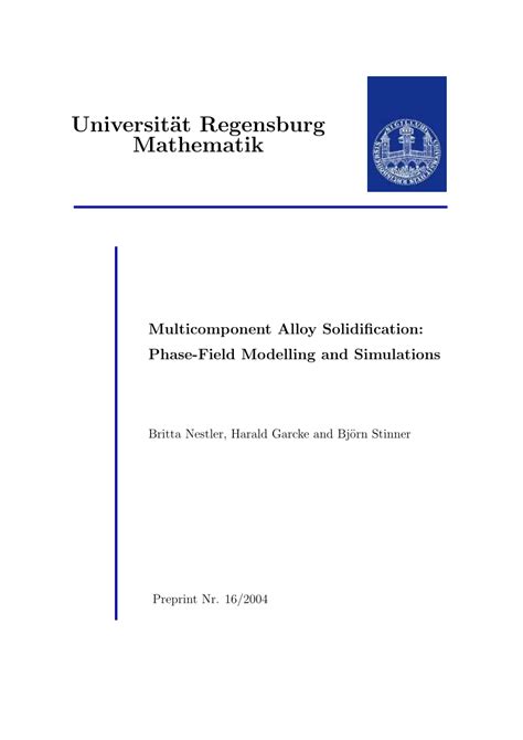 Pdf Multicomponent Alloy Solidification Phase Field Modeling And