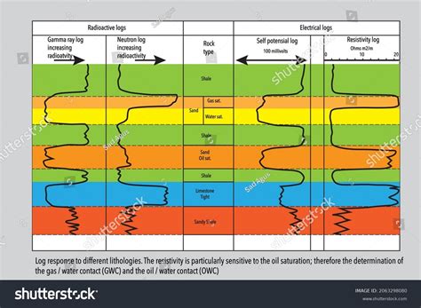 Wireline Log Response Various Lithology Sedimentary Stock Vector