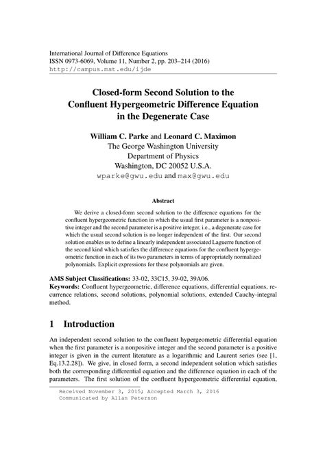 Pdf Closed Form Second Solution To The Confluent Hypergeometric Difference Equation In The