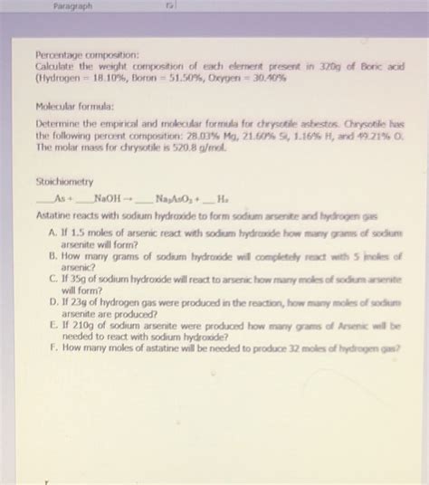 [solved] paragraph percentage composition calculate the weight