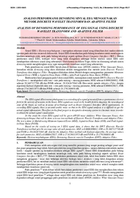 Pdf Analisis Performansi Denoising Sinyal Eeg Menggunakan Metode