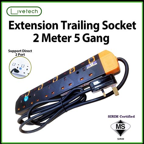 Livetech Sirim Approved 5 Way Extension Trailing Socket 2 Meter Surge Protector Copper Extension