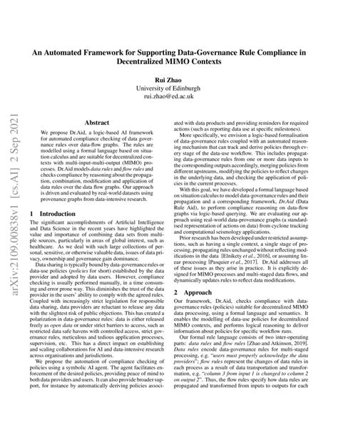 An Automated Framework For Supporting Data Governance Rule Compliance In Decentralized Mimo