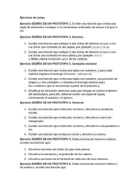 Ejercicios De Listas Pdf Matriz Matemáticas Función Matemáticas