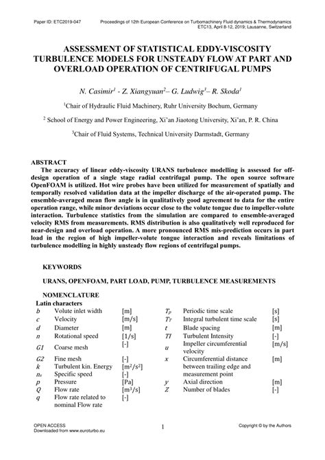 Pdf Assessment Of Statistical Eddy Viscosity Turbulence Models For Unsteady Flow At Part And