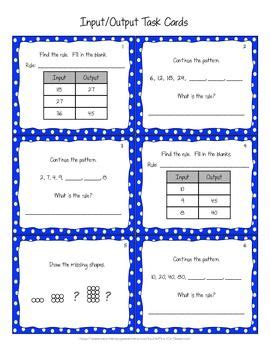 Input And Output Task Cards Patterns Function Tables Algebra Math