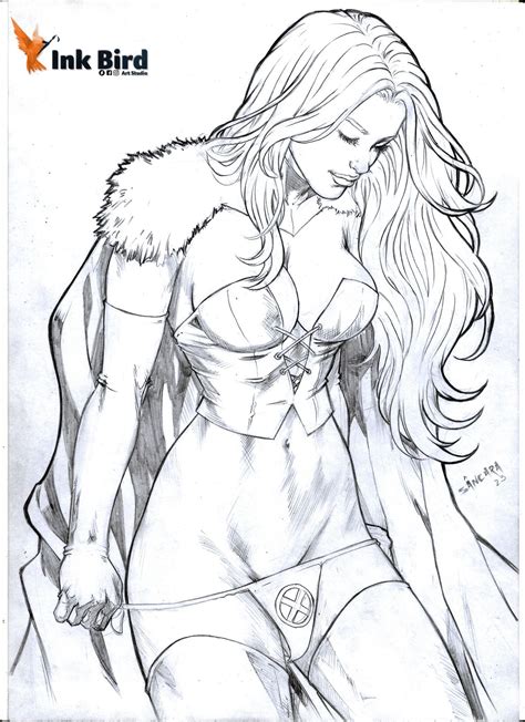 Rule 34 Black And White Corset Emma Frost Inkbirdartstudio Marvel