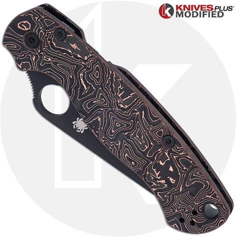 Modified Spyderco Para Military 2 Knife With Black Dlc Blade Kp Copper Carbon Fiber Scales
