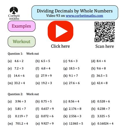 Dividing Decimals By Whole Numbers Textbook Exercise Corbettmaths Worksheets Library