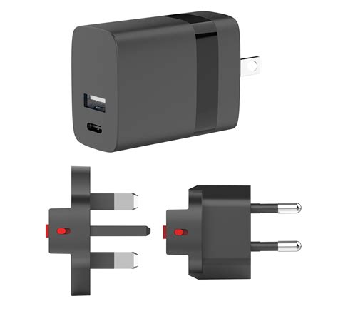 Travel Charger Usb A And Usb C 15w For Us Uk Eu Black Sl 690203 Bk