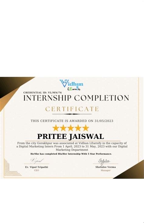 pritee jaiswal on linkedin internship completion certificate