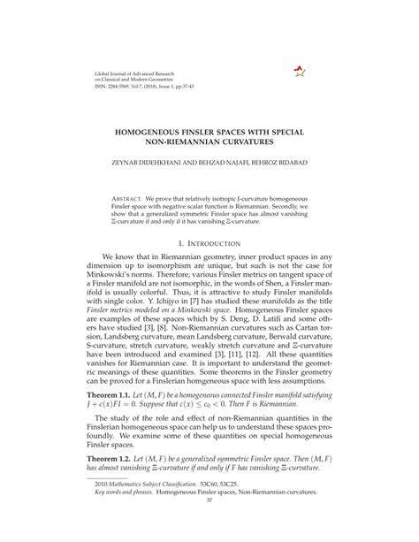 Pdf Homogeneous Finsler Spaces With Special Non Riemannian Curvatures