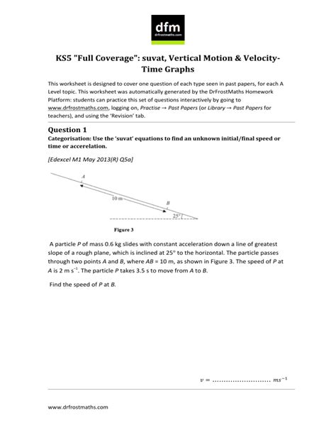 Suvat Vertical Motion And Velocity Time Graphs Worksheet