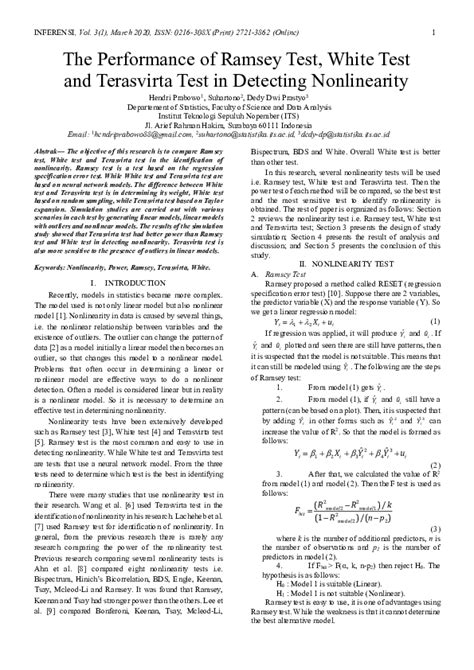 Pdf The Performance Of Ramsey Test White Test And Terasvirta Test In