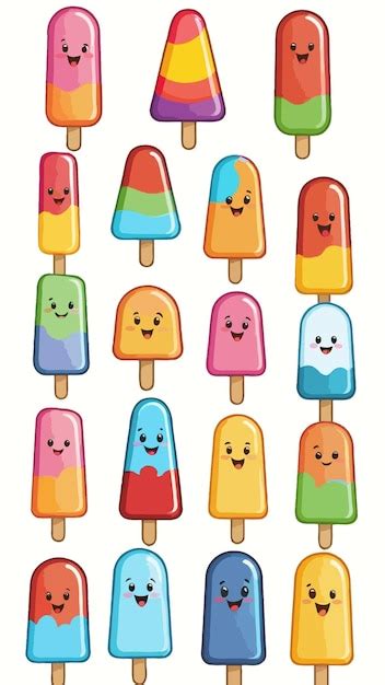 A Collection Of Popsicles With A Smiley Face On Them Cartoon Drawing Artwork Vector Premium Ai