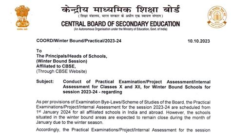 Cbse Winter Bound Session 2023 24 Practical Exams And Assessments
