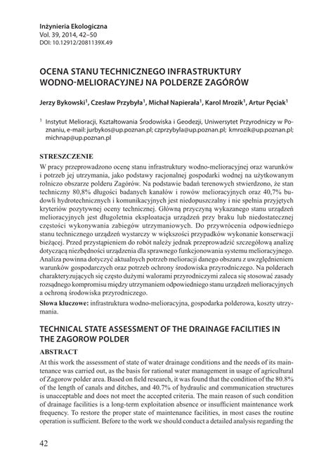 Pdf Technical State Assessment Of The Drainage Facilities In The Zagorow Polder