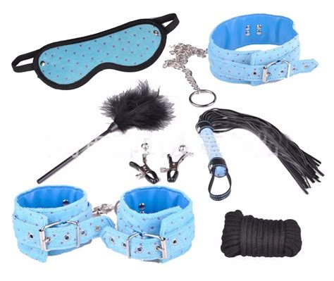 Adult Games 7pcs Leather Set Collar Mouth Gag Ball Handcuff Nipple Clamps Clips Couple Sex