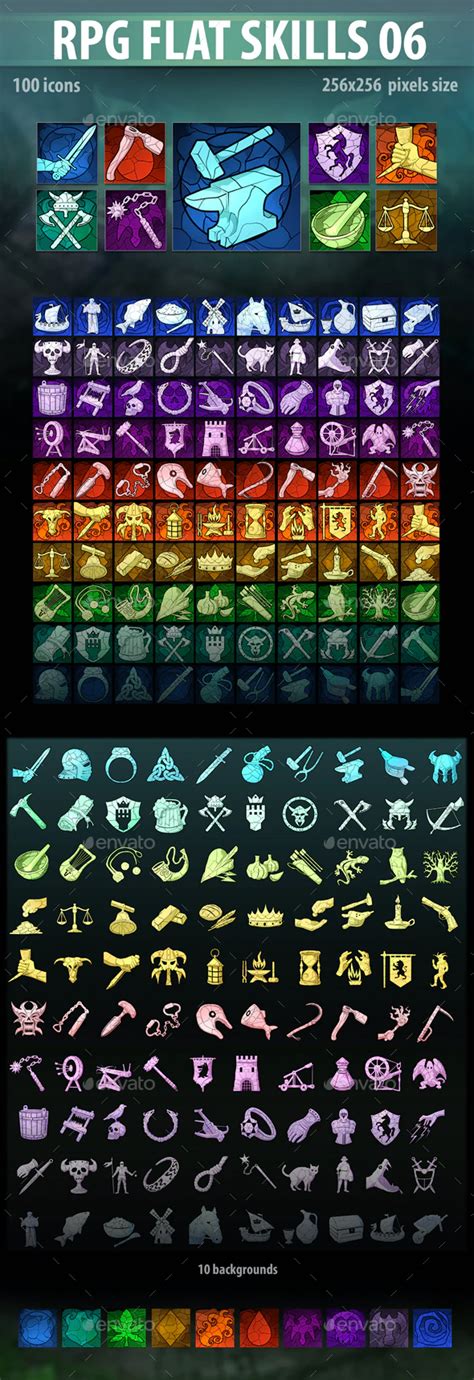 Rpg Flat Skills 06 By A Ravlik Graphicriver Pixel Size Game Icon Fantasy Adventure Mmorpg