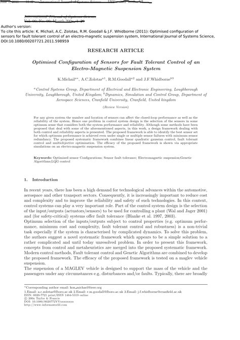Pdf Optimised Configuration Of Sensors For Fault Tolerant Control Of An Electro Magnetic