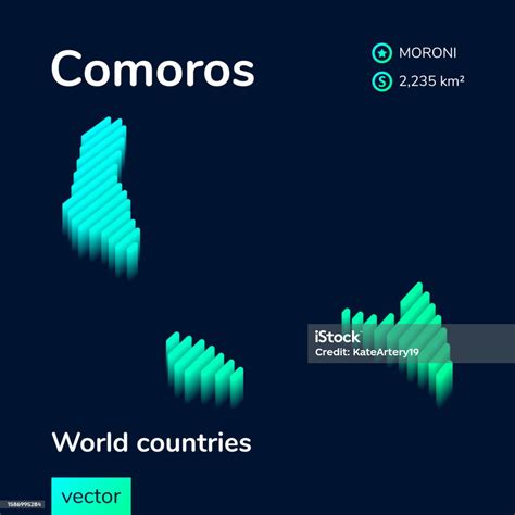 Stylized Striped Vector Isometric 3d Map Of Comoros Map Of Comoros Is In Neon Green And Mint