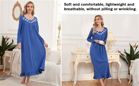 Qrrluen Long Cotton Nightgowns For Women 100 Cotton Night Gown Long Sleeve Ladies Nightgowns