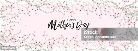 복숭아 핑크 파스텔 배경에 봄 꽃 테두리가 있는 어머니의 날 배너 귀여운 피는 식물 프레임의 벡터 그림 가로 배경 뷰티플루 식물의 평면 디자인 0명에 대한 스톡 벡터 아트