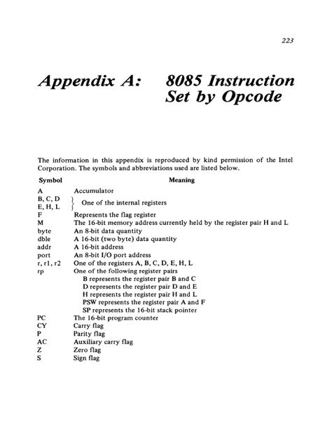 Appendix A 8085 Instruction Set By Opcode Meaning Pdf Computer