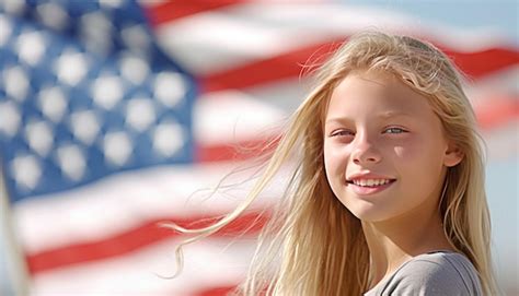 Premium Ai Image Young Girl With Us Flag Patriotic