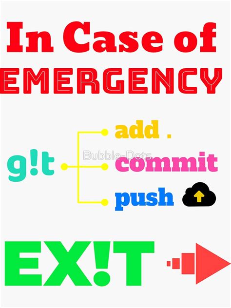 In Emergency Git Add Push Commit Exit Sticker For Sale By Bubble Dots Redbubble
