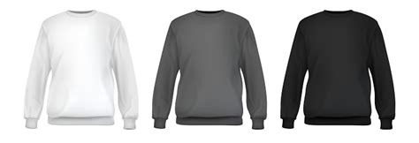깨끗한 배경에 고립 된 사실적인 흰색 회색 검은 색 스웨트 셔츠 베이스 천을 설정합니다 남성 또는 여성 패션 브랜딩을 위한 컬렉션 빈 모형 캐주얼 템플릿을 디자인합니다 3d