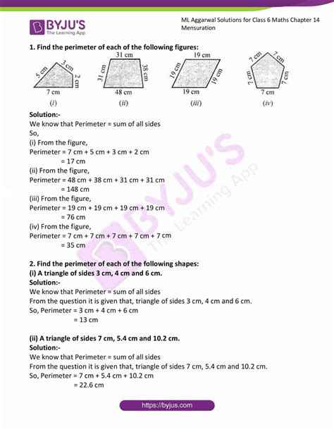 Ml Aggarwal Solutions For Class 6 Maths Chapter 14 Mensuration Access