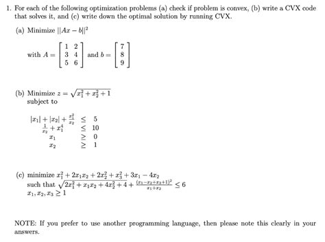 Solved 1 For Each Of The Following Optimization Problems Chegg Com