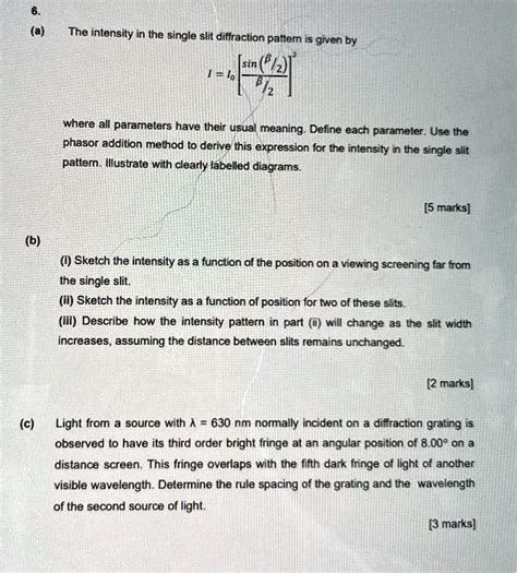 Solved 6 A B C The Intensity In The Single Slit Diffraction Pattern Is Given By [sin P