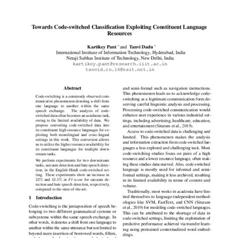Towards Code Switched Classification Exploiting Constituent Language