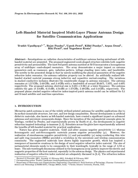 Pdf Left Handed Material Inspired Multi Layer Planar Antenna Design