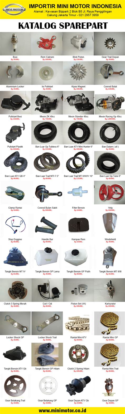 Katalog Sparepart Atau Suku Cadang Mini Motor Lengkap Mini Motor