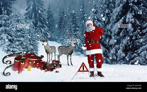 Santa Claus Had An Accident With His Sleigh And Secured The Crash Site