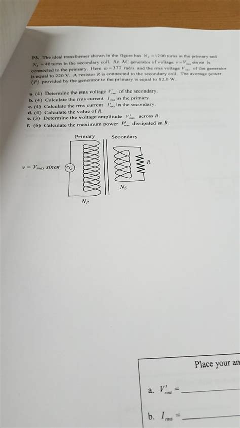 Solved Ra The Ideal Transformer Shown In The Figure Has N Chegg
