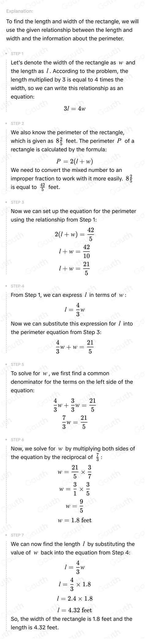solved the length of a rectangle multiplied by 3 is equal to 4 times