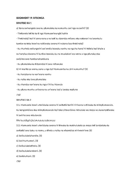 ssignment 19 summary african language ssignment 19 xitsonga