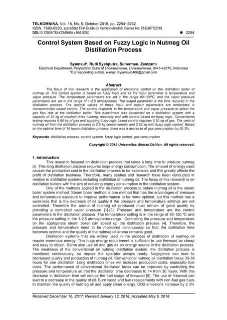 Control System Based On Fuzzy Logic In Nutmeg Oil Distillation Process Pdf Home Appliances