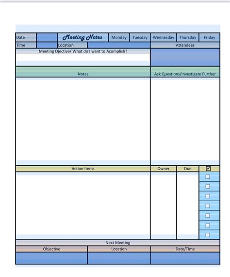 Meeting Notes Excel Template Etsy